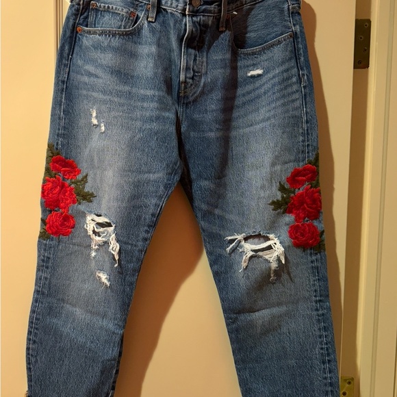 Levi's | Jeans | Levis Red Embroidered Roses On Boyfriend Ankle Cropped ...